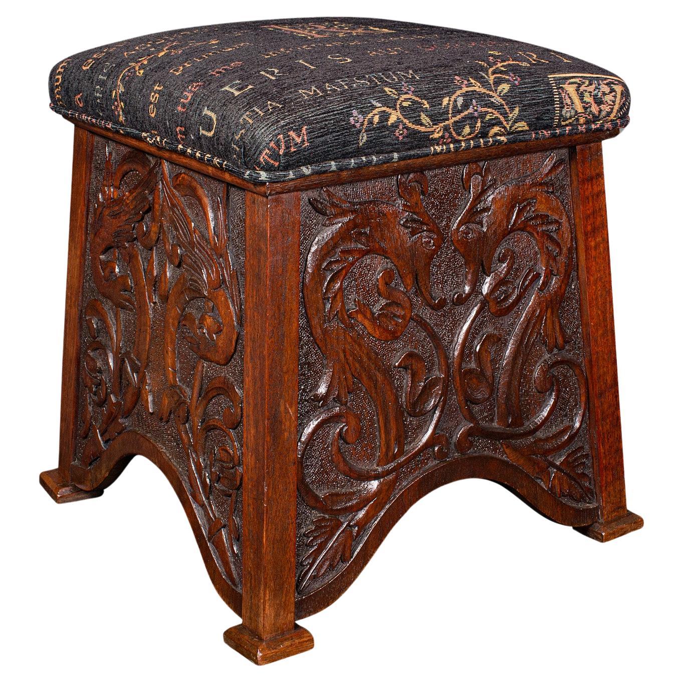 Antique Embroidered Footstool, English, Gilt Brass, Fireside, Stool ...