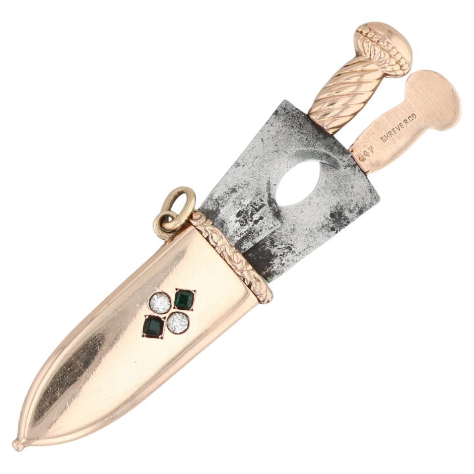 Antique Shreve Mini Cigar Cigarette Cutter Fob Charm Gold Steel Emerald ...