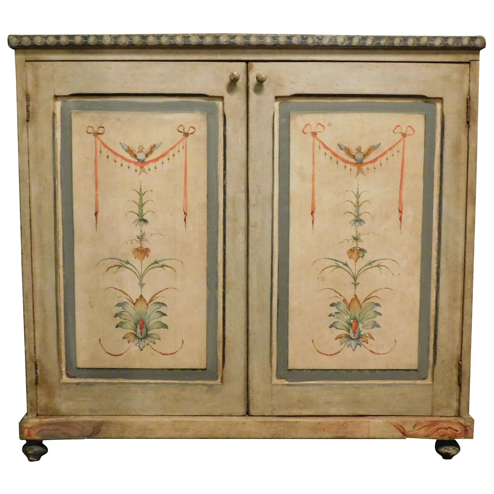 Antique Sideboard, Small Cabinet, Light Blue Painted Grotesque, '800 ...