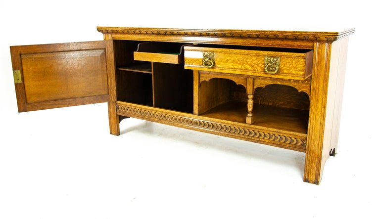 Antique Oak Sideboard, Victorian Tiger Oak Buffet Server, Scotland ...