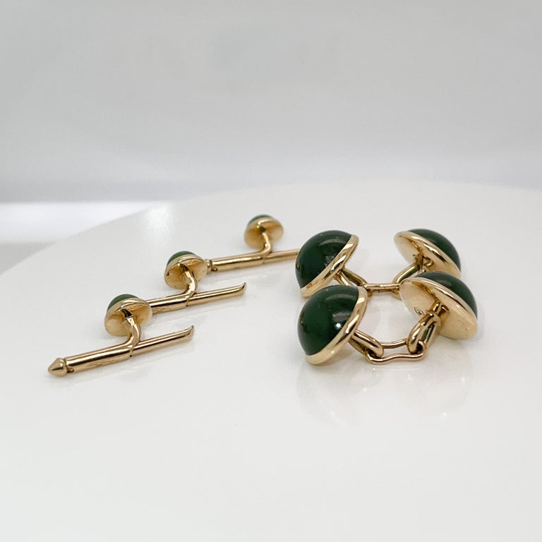 Antique Signed 14 Karat Gold and Nephrite Jade Cufflinks and Buttons ...
