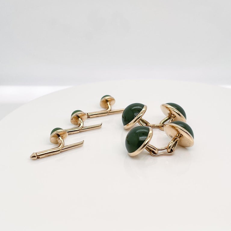 Antique Signed 14 Karat Gold and Nephrite Jade Cufflinks and Buttons ...