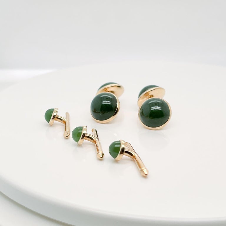 Antique Signed 14 Karat Gold and Nephrite Jade Cufflinks and Buttons ...