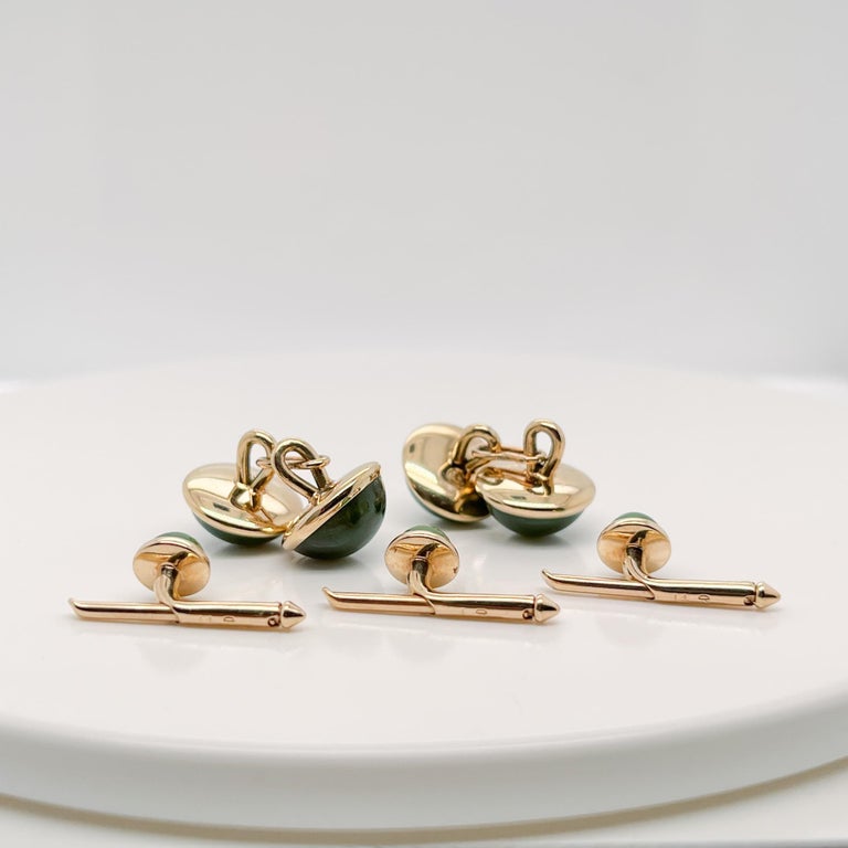 Antique Signed 14 Karat Gold and Nephrite Jade Cufflinks and Buttons ...
