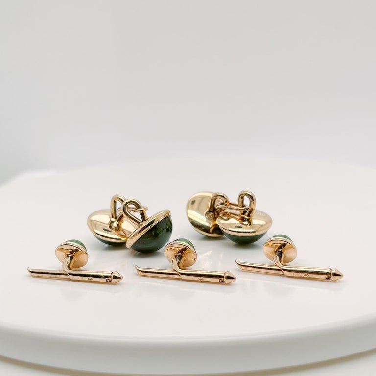 Antique Signed 14 Karat Gold and Nephrite Jade Cufflinks and Buttons ...