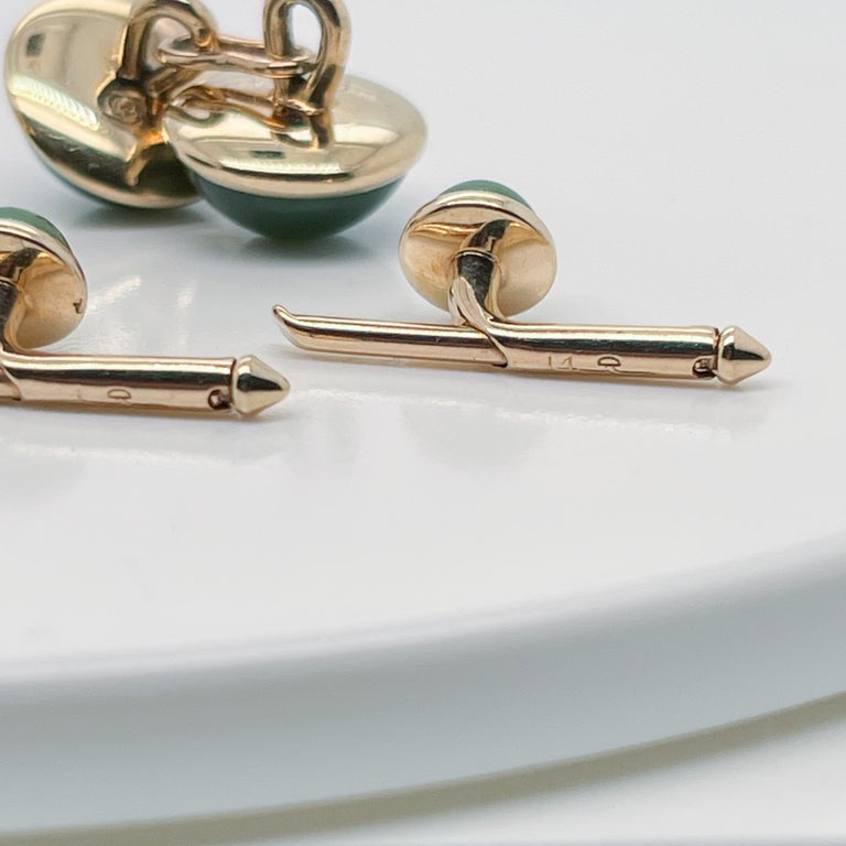 Antique Signed 14 Karat Gold and Nephrite Jade Cufflinks and Buttons ...