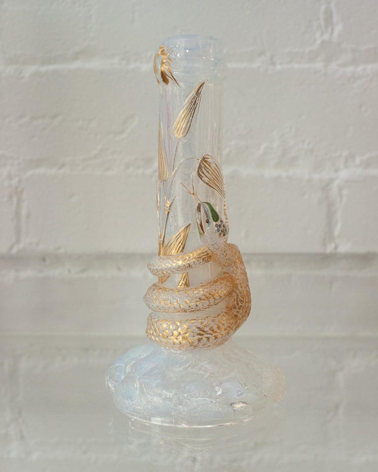 Antique Signed Baccarat Opalescent Crystal Snake Vase with Gilding For ...