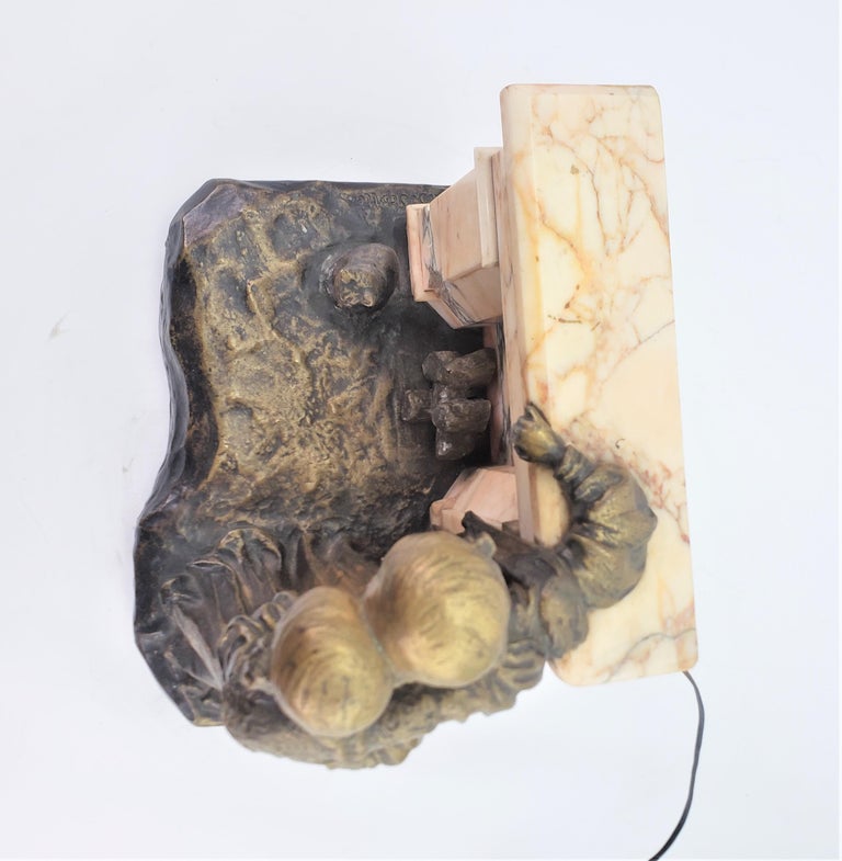 Antique Signed Bronze and Marble Lighted Table Sculpture of a Fireside ...
