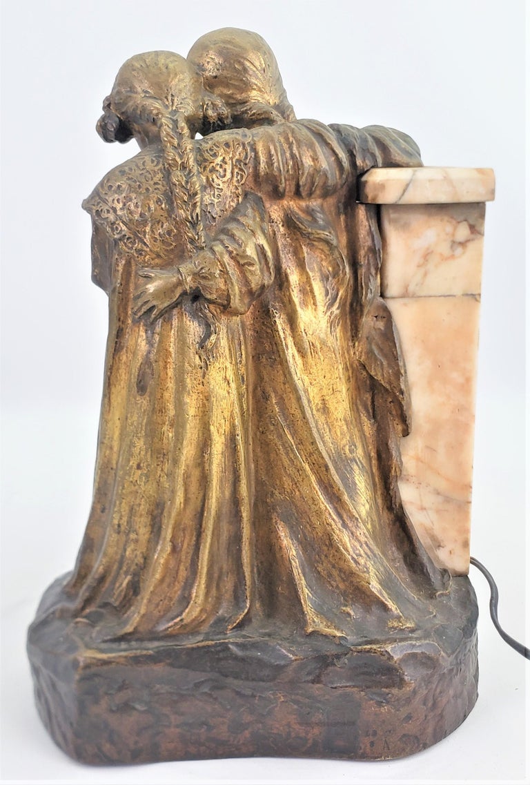 Antique Signed Bronze and Marble Lighted Table Sculpture of a Fireside ...