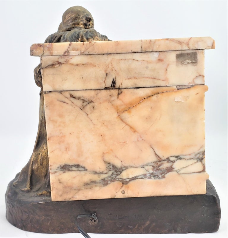 Antique Signed Bronze and Marble Lighted Table Sculpture of a Fireside ...