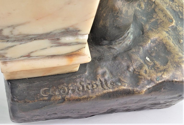 Antique Signed Bronze and Marble Lighted Table Sculpture of a Fireside ...