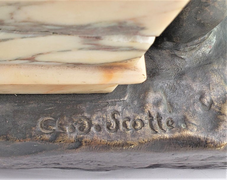 Antique Signed Bronze and Marble Lighted Table Sculpture of a Fireside ...