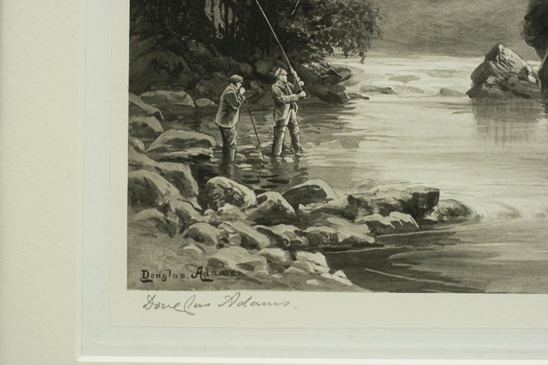 Antique Signed Douglas Adams Salmon Fishing Prints, Set of Three For ...