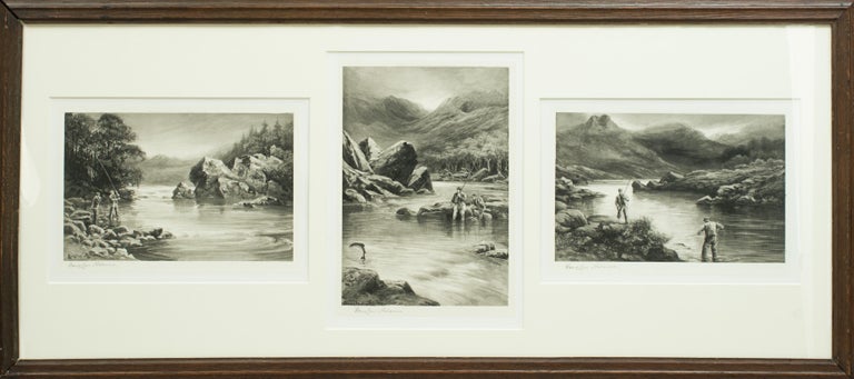 Antique Signed Douglas Adams Salmon Fishing Prints, Set of Three For ...