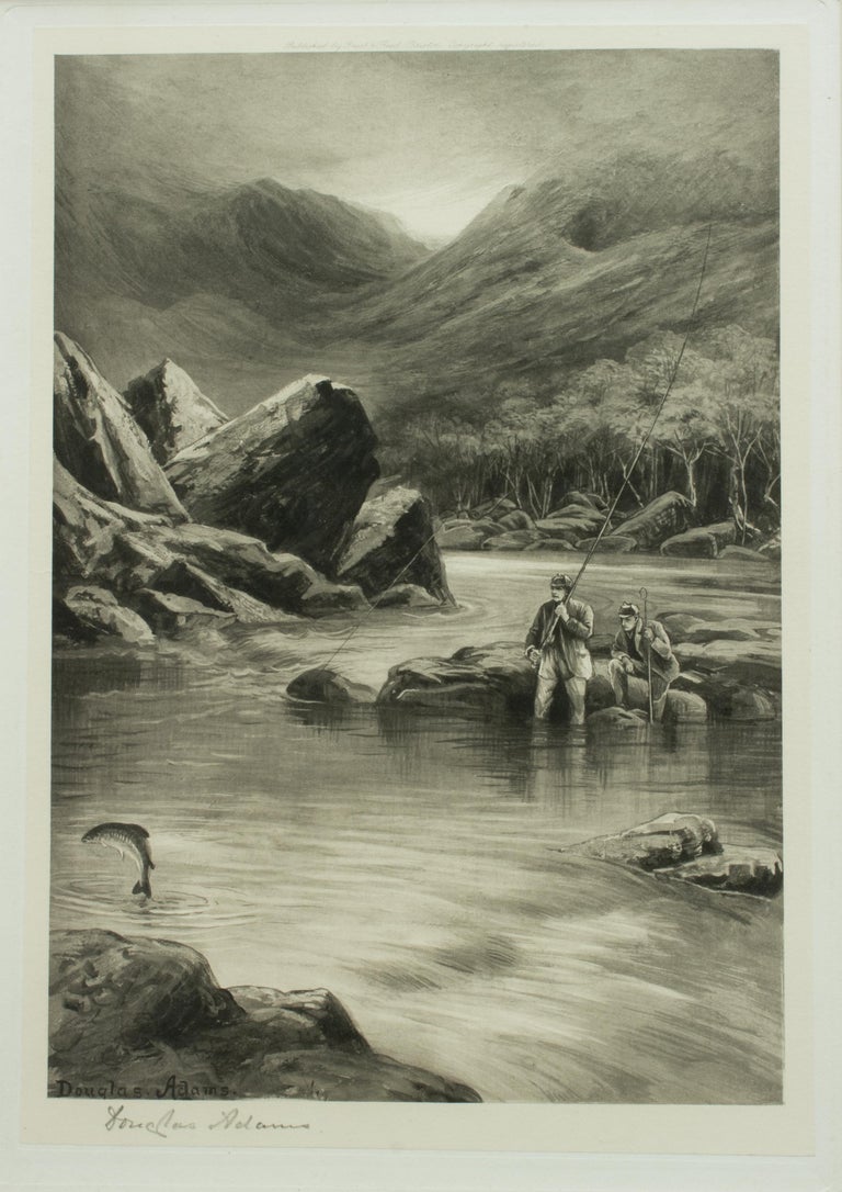 Antique Signed Douglas Adams Salmon Fishing Prints, Set of Three For ...