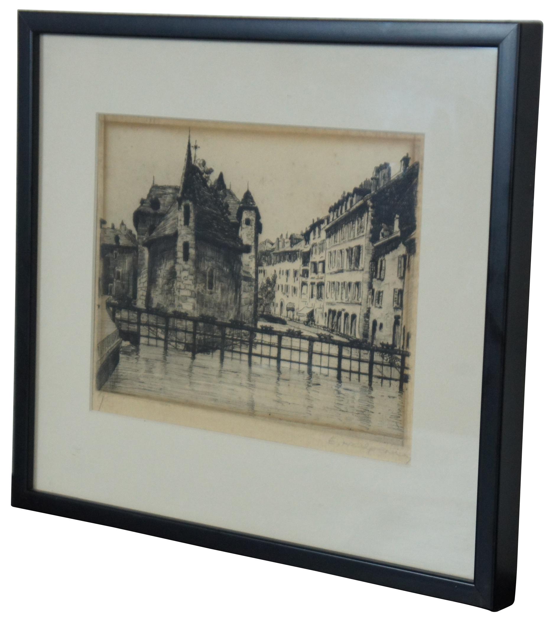 Antique Signed Drypoint Etching Print European Canal Venice Italy ...