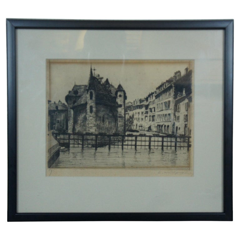 Antique Signed Drypoint Etching Print European Canal Venice Italy ...