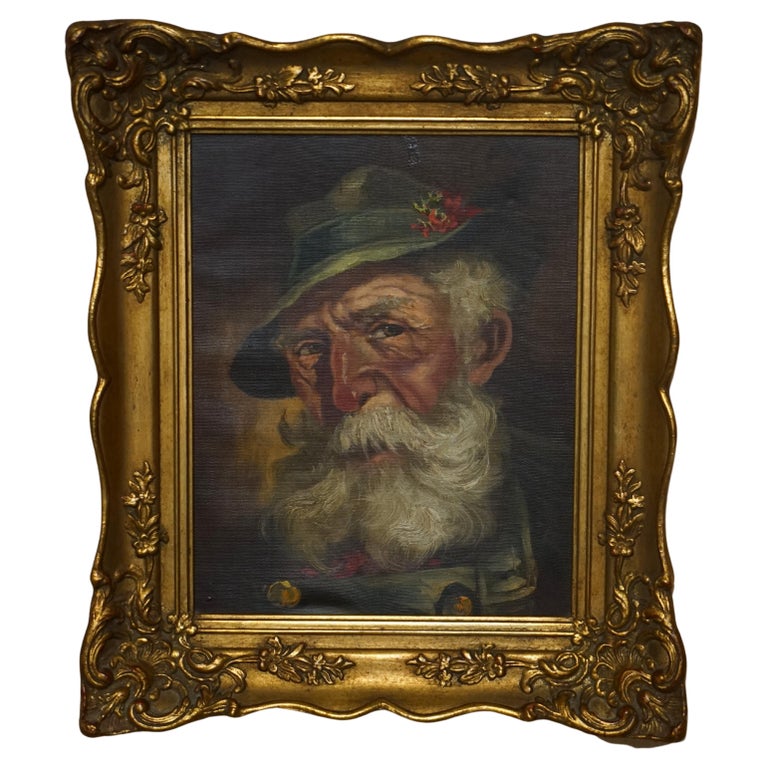Antique Signed Dutch Oil on Canvas Painting of Old Man Man with Grey ...