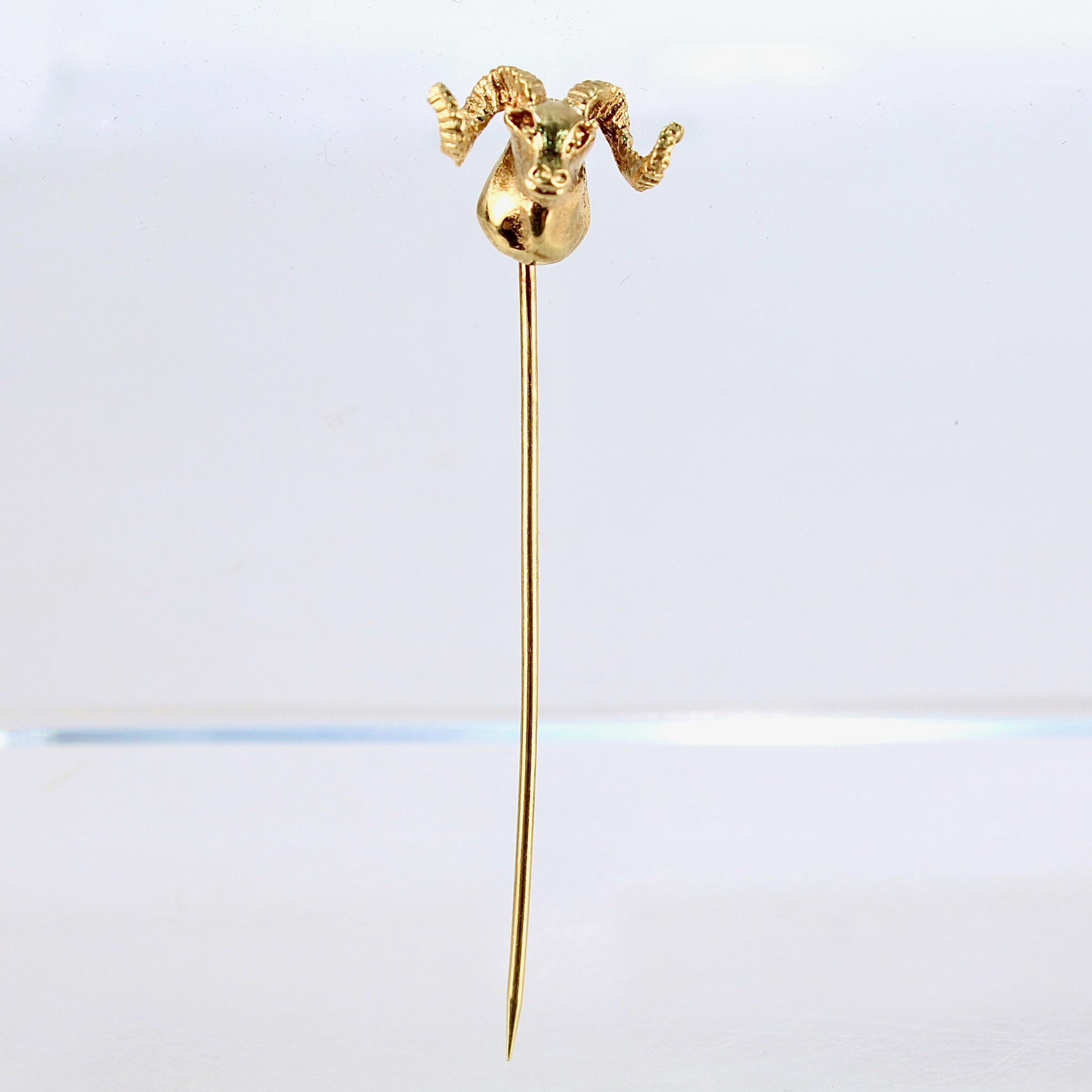 Antique Signed Figural 14 Karat Gold Longhorn Sheep or Ram Stick Pin at ...