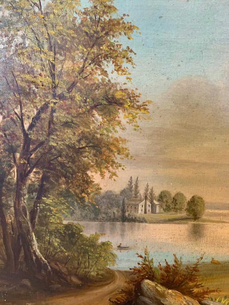 Antique Signed Original Landscape Painting Depicting an Open Field and ...