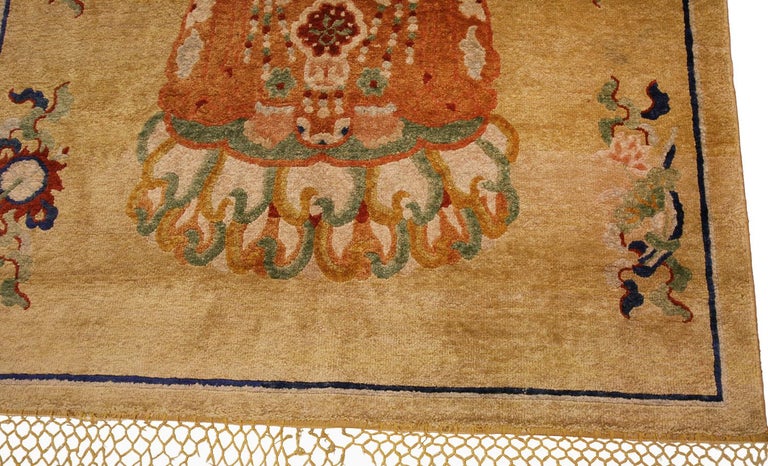 Antique Silk Chinese Special Design Royal Gold Background Color Rug, ca ...