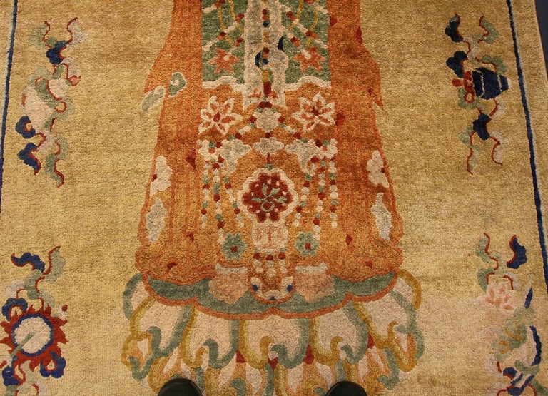 Antique Silk Chinese Special Design Royal Gold Background Color Rug, ca ...