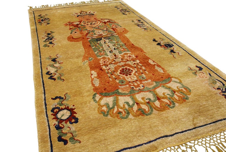 Antique Silk Chinese Special Design Royal Gold Background Color Rug, ca ...