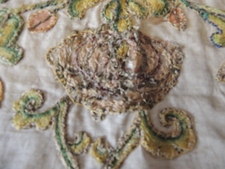 Antique Silk Embroidered Metallic Threads Tapestry Panel For Sale at ...