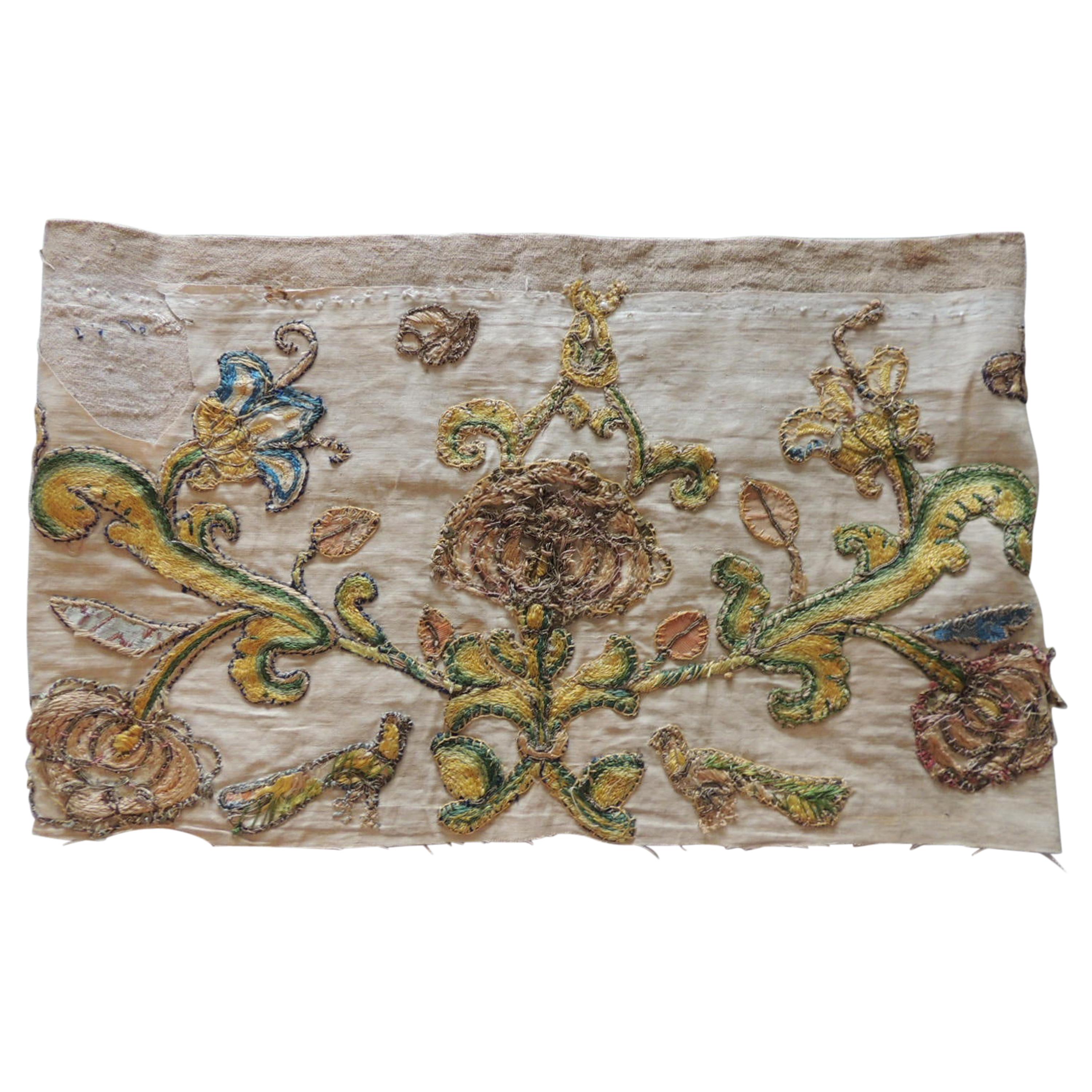 Antique Silk Embroidered Metallic Threads Tapestry Panel For Sale at ...