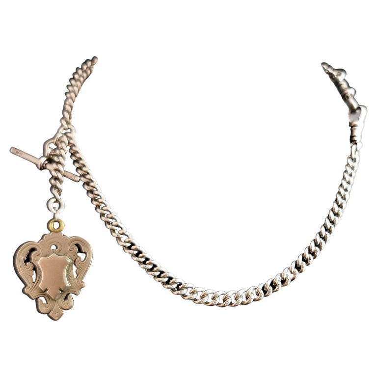 Antique silver Albert chain, Edwardian watch chain at 1stDibs