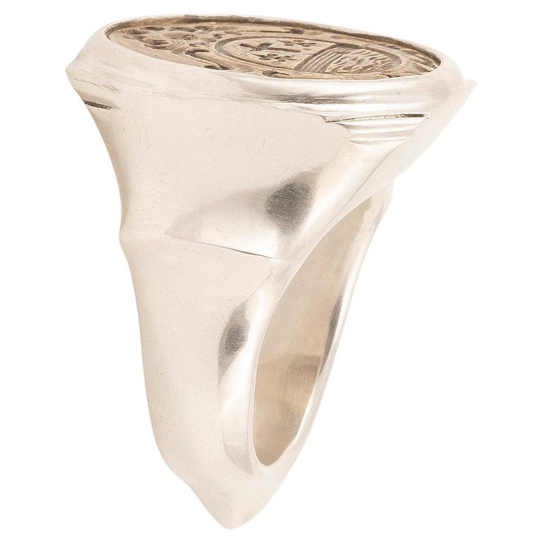 Antique Silver and Bronze Signet Men's Ring at 1stDibs