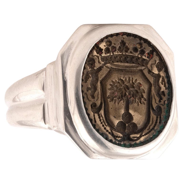 Antique Silver and Bronze Signet Men's Ring For Sale at 1stDibs