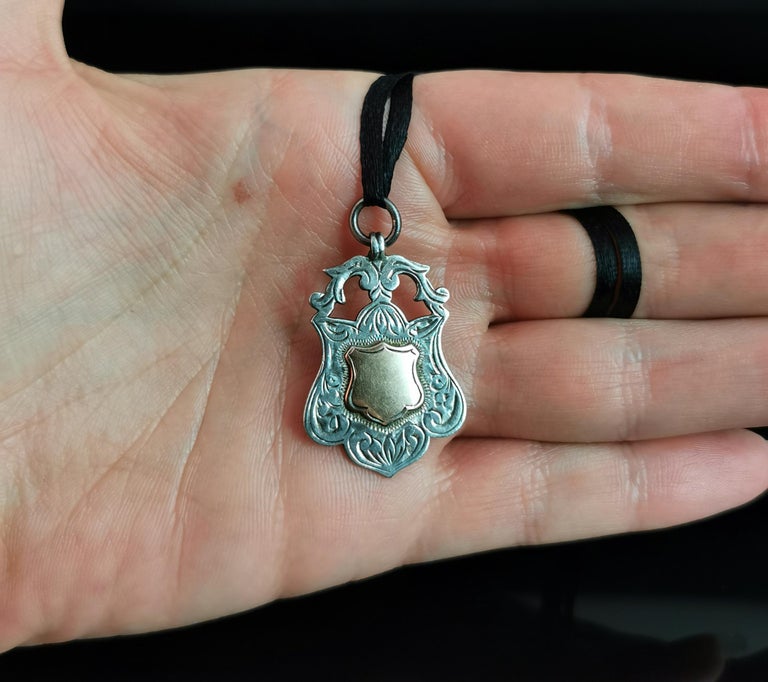 Antique Silver and Rose Gold Shield Fob Pendant, Art Deco at 1stDibs