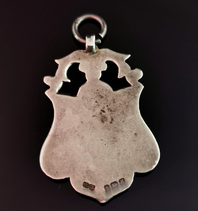 Antique Silver and Rose Gold Shield Fob Pendant, Art Deco at 1stDibs