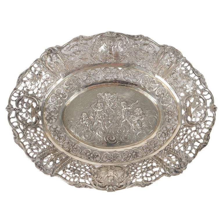 Antique Silver Bowl Small Fruit Basket with Relief, Openwork Decorative ...