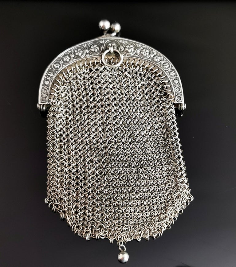 Antique silver chatelaine purse, coin purse, 800 silver at 1stDibs