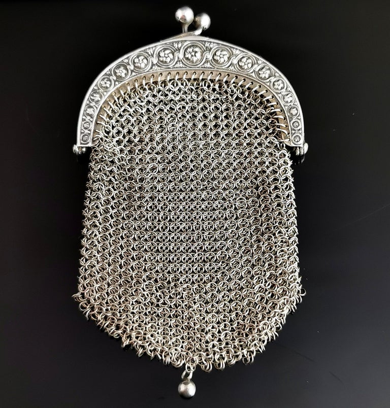 Antique silver chatelaine purse, coin purse, 800 silver at 1stDibs