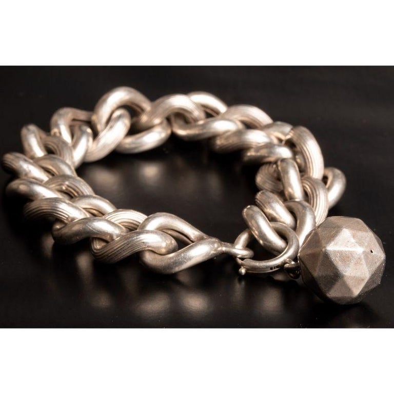 Antique Silver Chunky Chain Bracelet, Victorian Charm Thick Chain ...