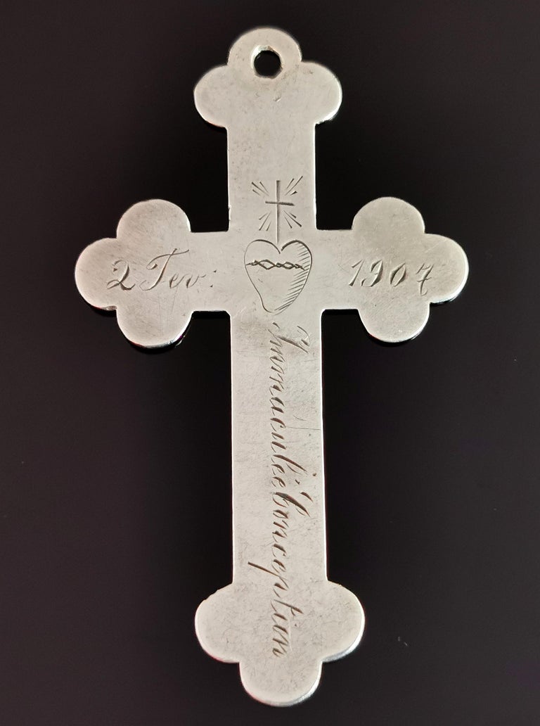 Antique Silver Cross Pendant, Heart and Dagger at 1stDibs