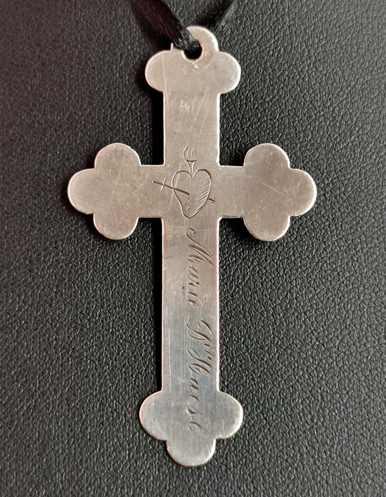Antique Silver Cross Pendant, Heart and Dagger at 1stDibs