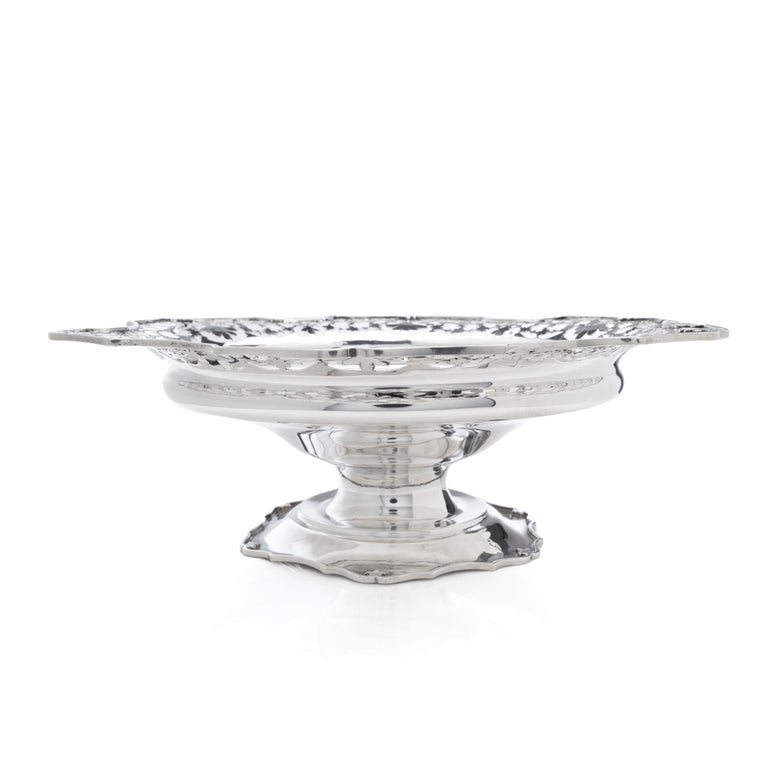 Antique Silver Dish with Pierced Floral Decorated Edges For Sale at 1stDibs