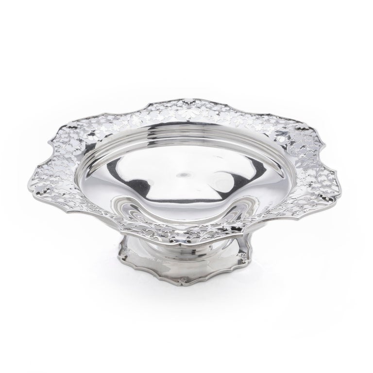 Antique Silver Dish with Pierced Floral Decorated Edges For Sale at 1stDibs