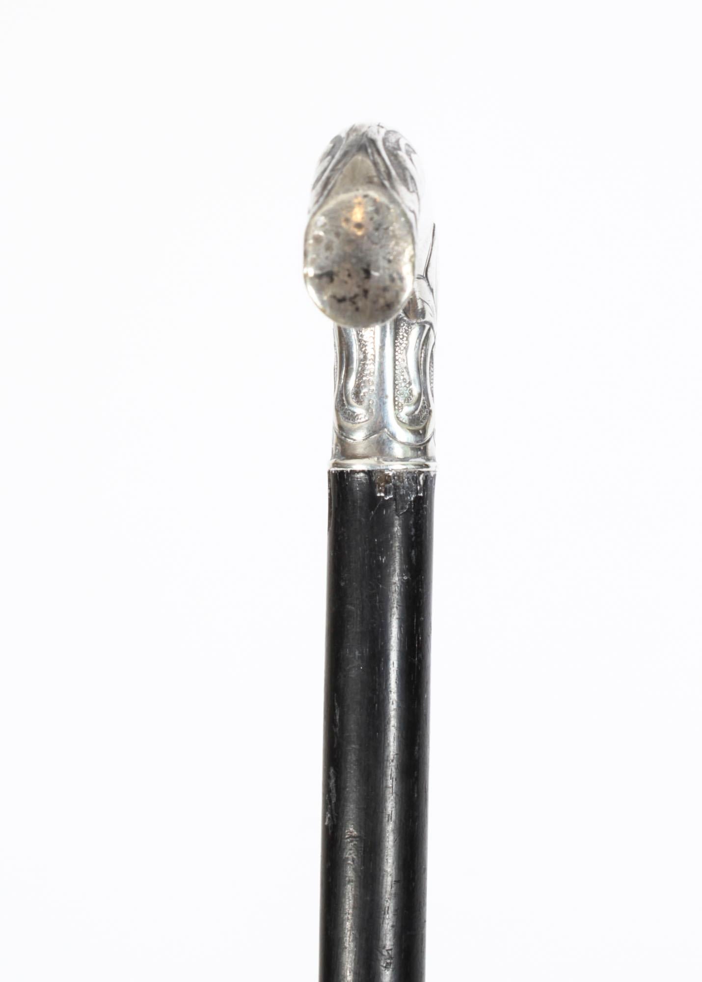 Antique Silver Ebonized Walking Cane Stick 19th Century at 1stDibs