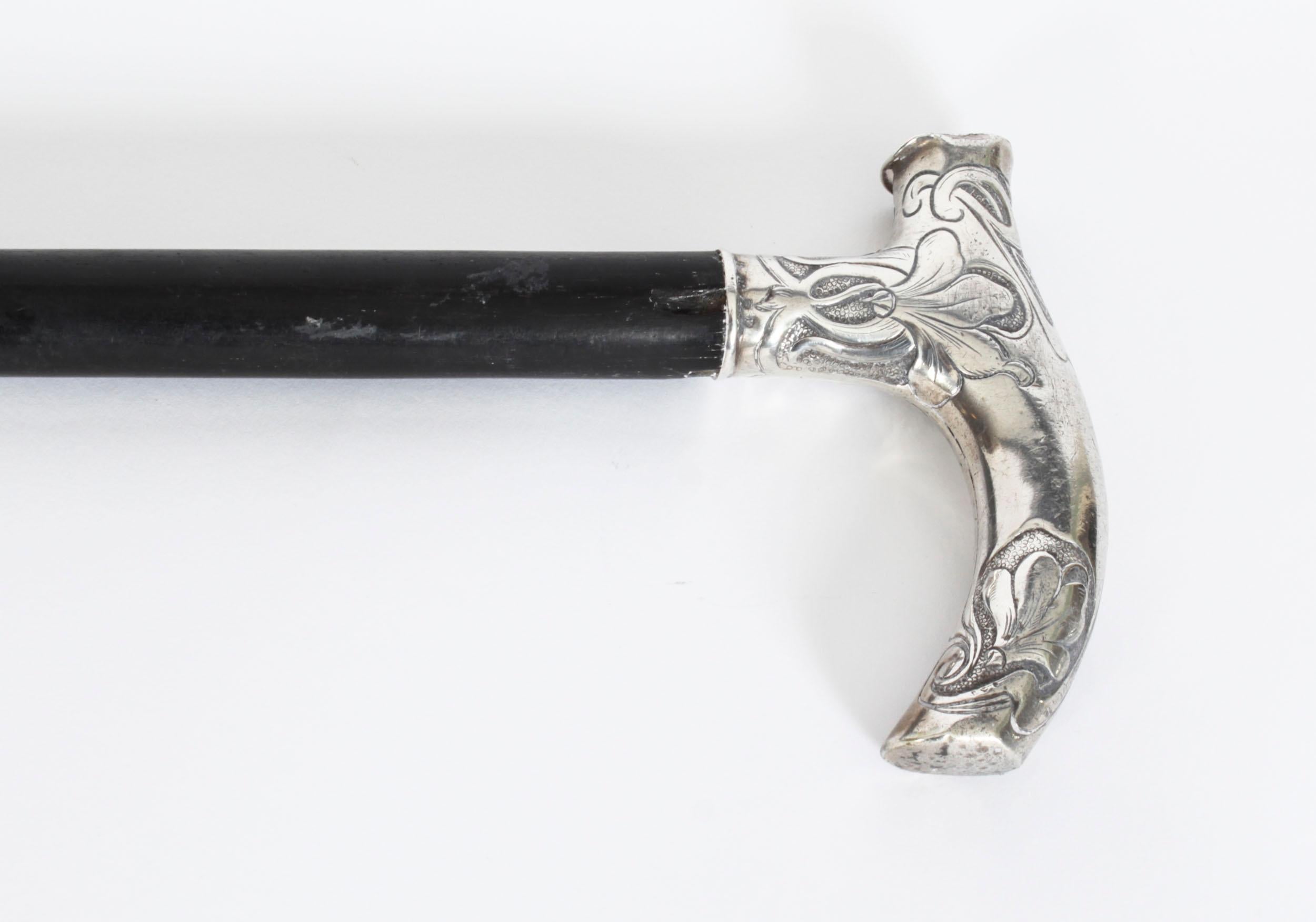 Antique Silver Ebonized Walking Cane Stick 19th Century at 1stDibs
