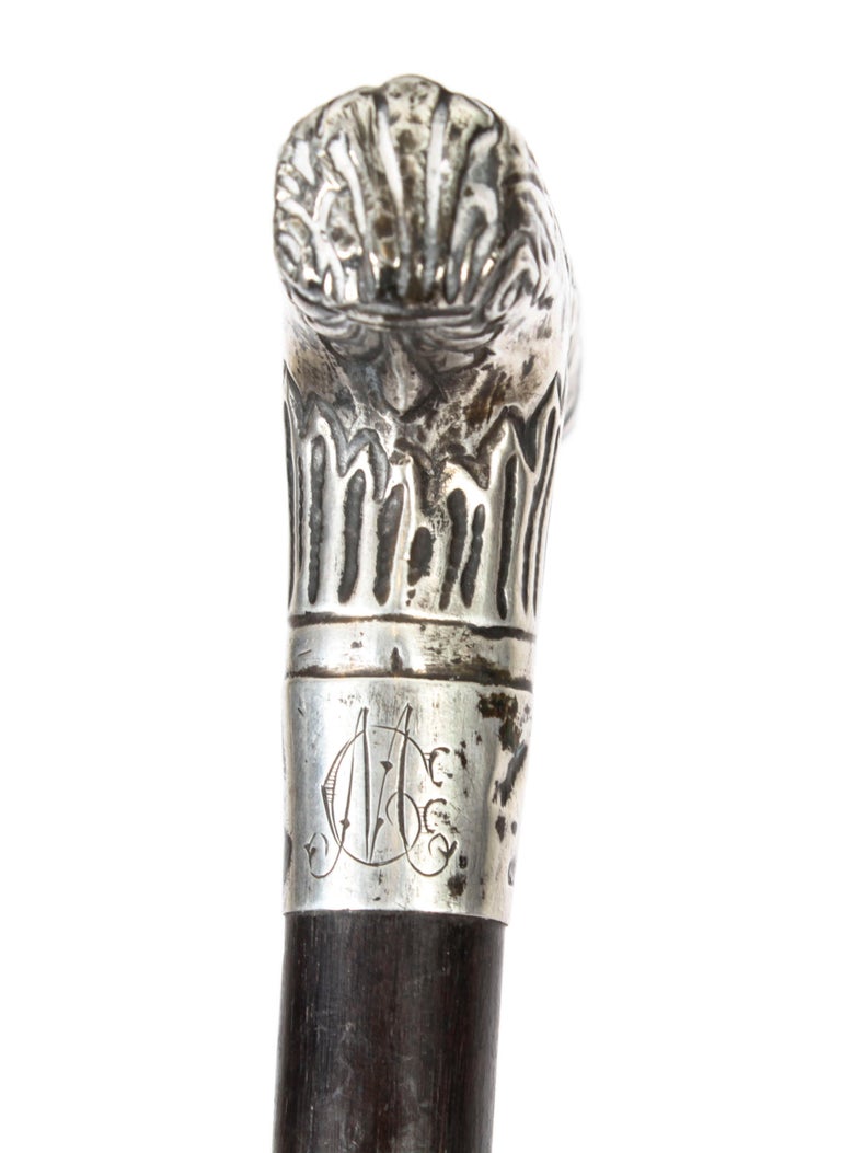 Antique Silver Ebonized Walking Cane Stick, 19th Century at 1stDibs
