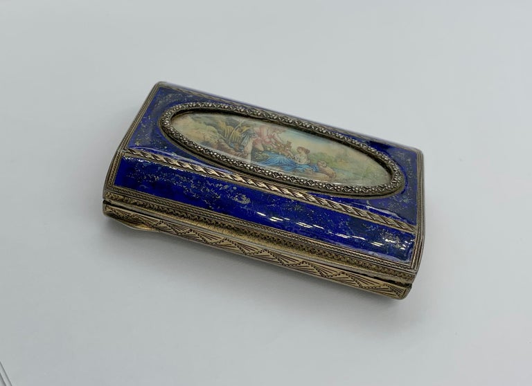 Antique Silver Enamel Box Hand Painted Courting Miniature Bird Cage Dog ...