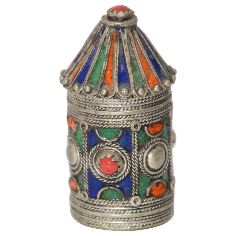 Antique Silver Enamelled Powder Kohl Container Box from Kabylie ...