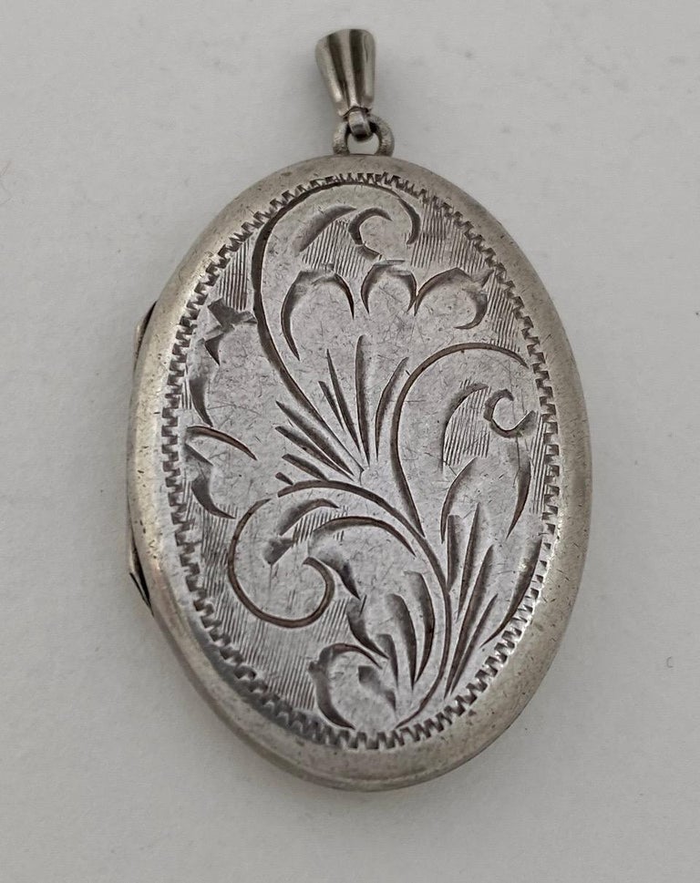 Antique Silver Engraved Oval Locket Pendant at 1stDibs