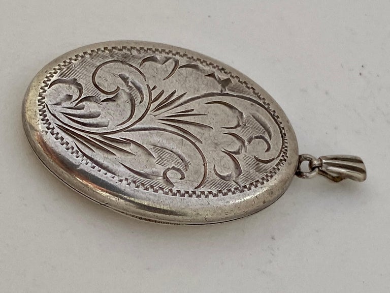 Antique Silver Engraved Oval Locket Pendant at 1stDibs