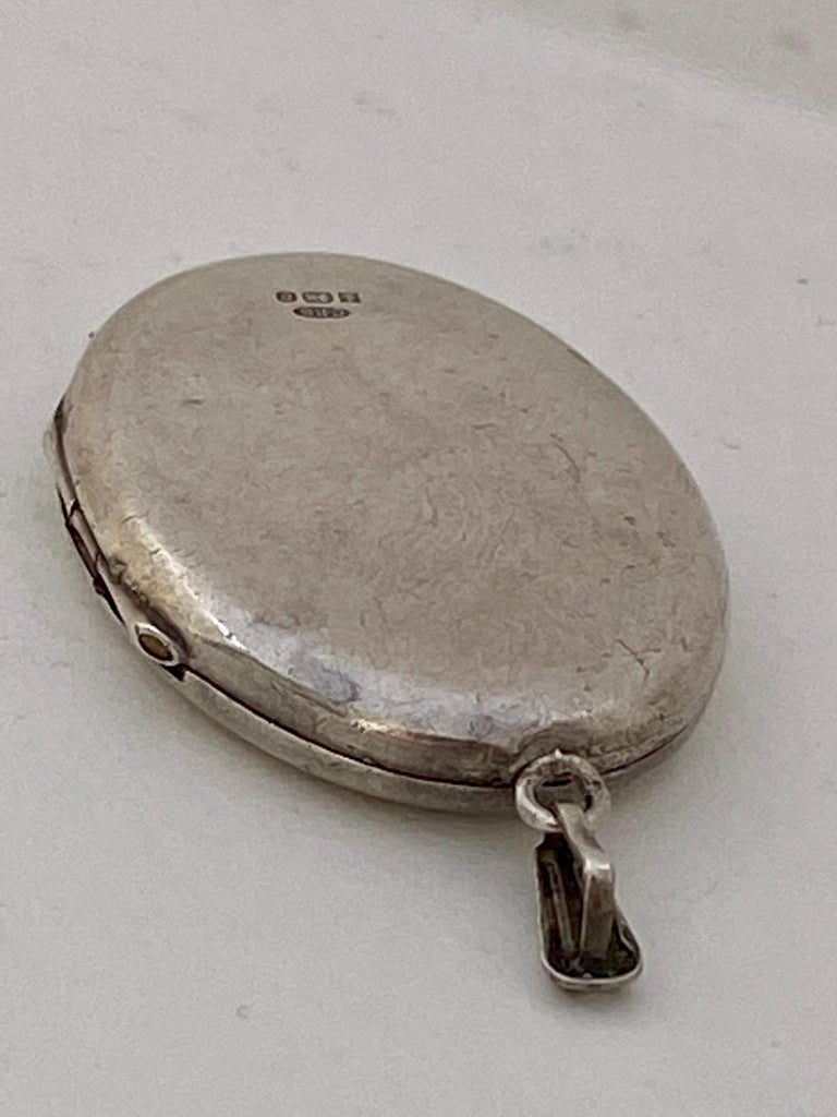 Antique Silver Engraved Oval Locket Pendant at 1stDibs
